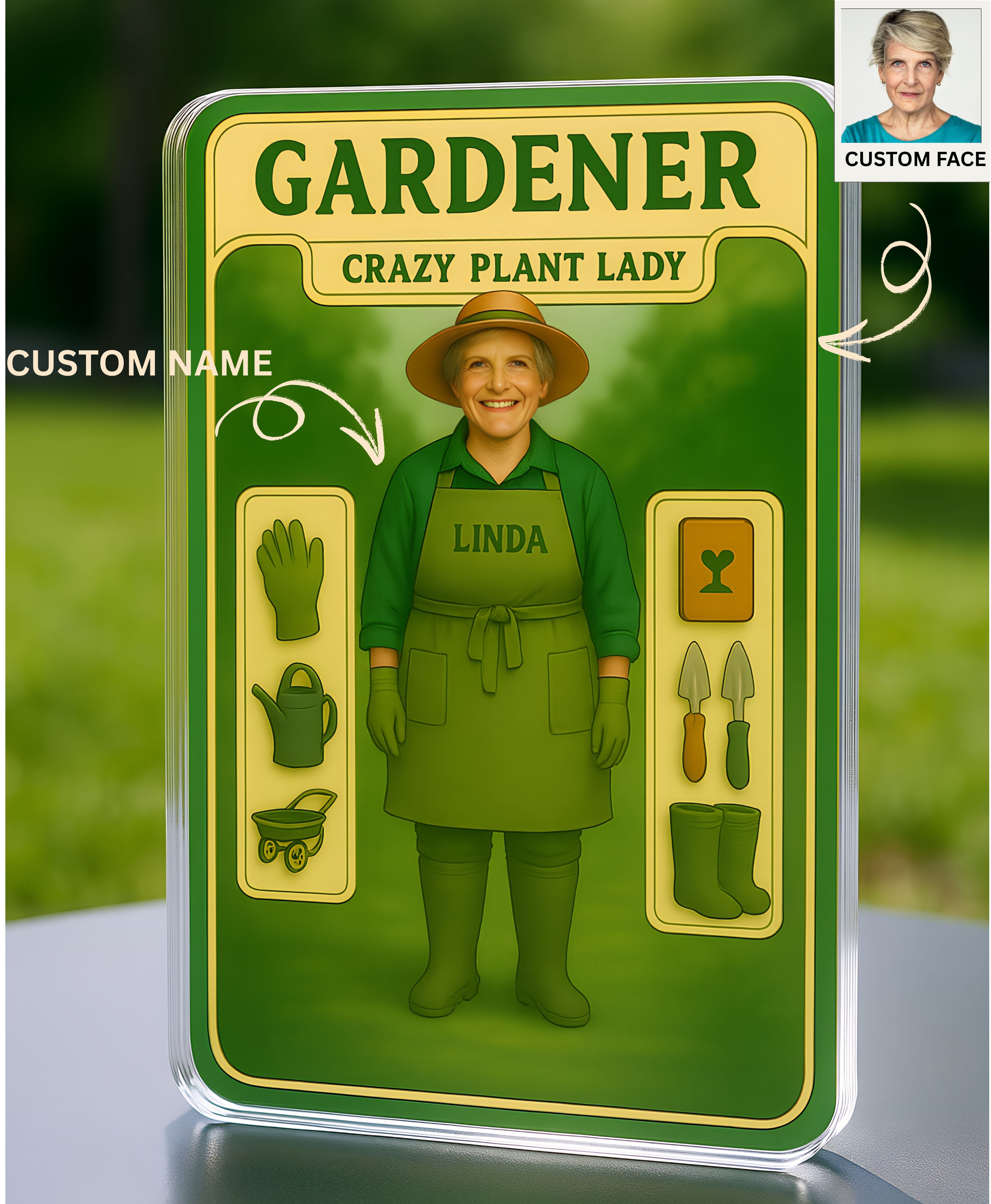 3D Effect Gardener Custom Figure Personalized Flat Rectangle Acrylic B